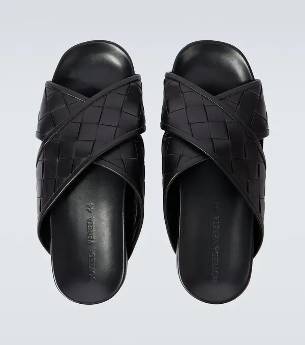 Bottega Veneta Tarik Intrecciato Leather Sandals - Black