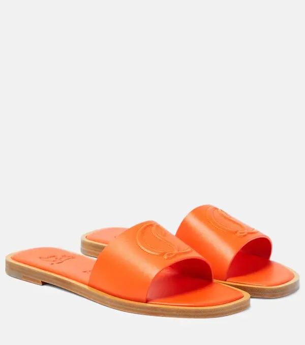 CHRISTIAN LOUBOUTIN Embossed Leather Mules - Orange