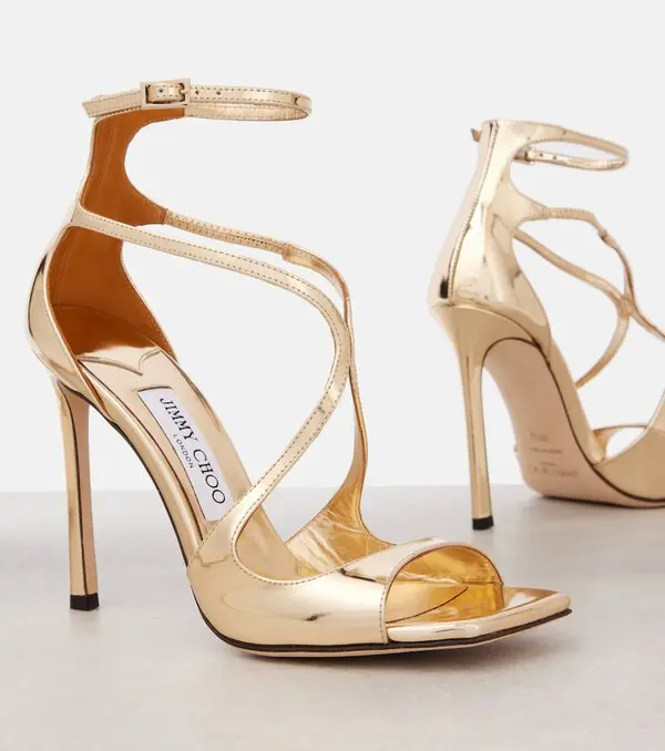 JIMMY CHOO Azia 110 Patent Leather Sandals - Gold