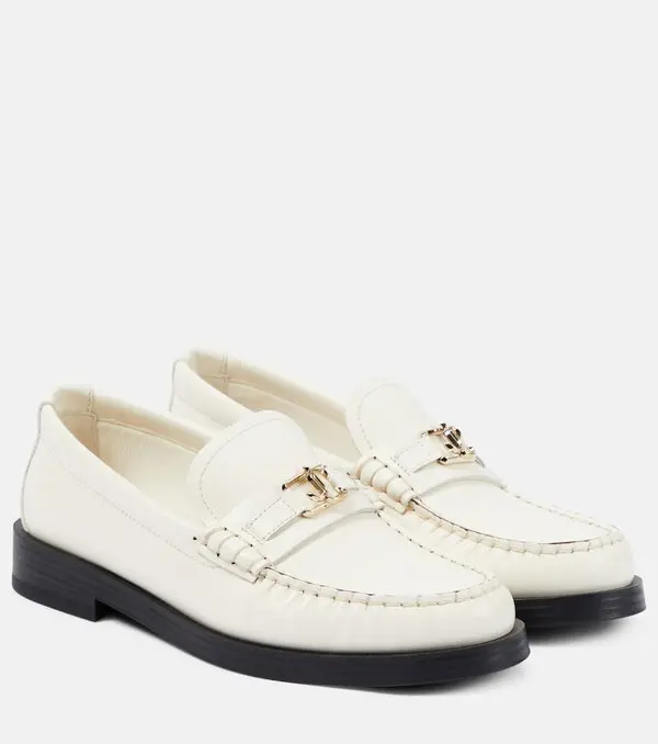 JIMMY CHOO Addie Logo Leather Loafers - White