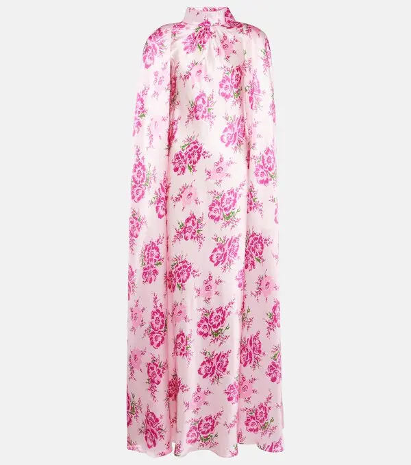 RODARTE Caped Floral Silk Satin Gown