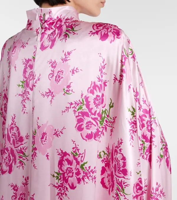 RODARTE Caped Floral Silk Satin Gown