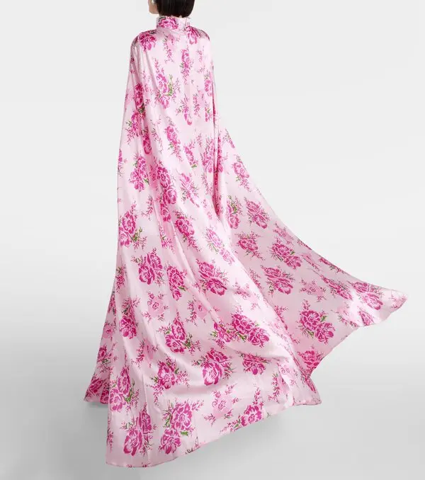 RODARTE Caped Floral Silk Satin Gown
