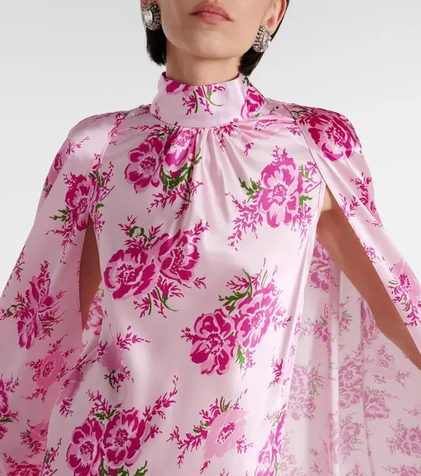 RODARTE Caped Floral Silk Satin Gown