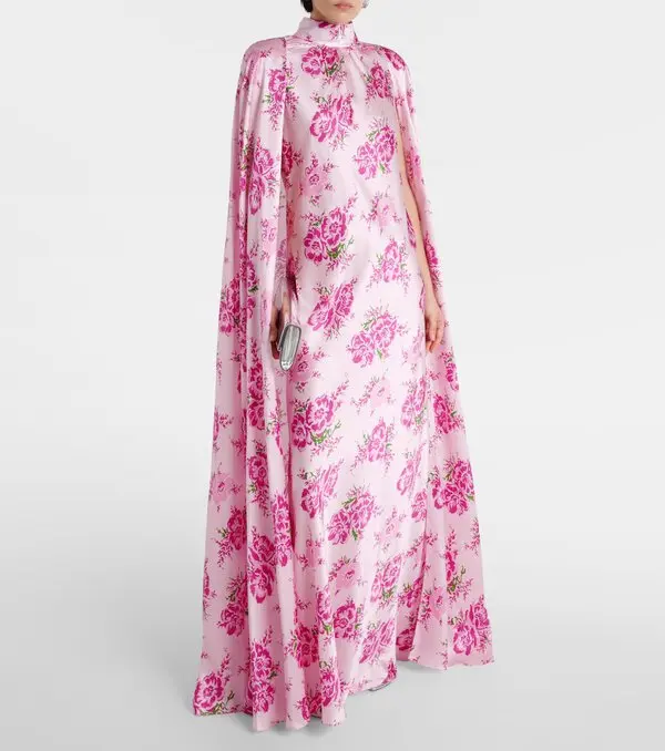 RODARTE Caped Floral Silk Satin Gown