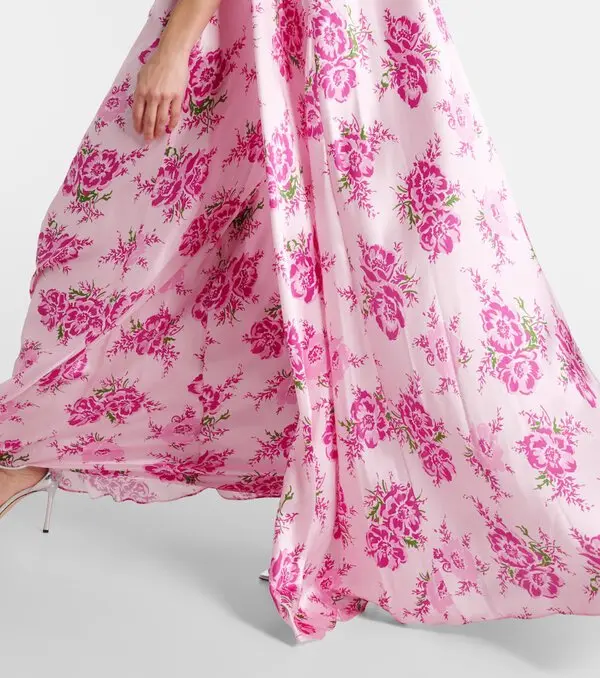 RODARTE Caped Floral Silk Satin Gown