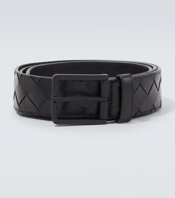 Bottega Veneta Intrecciato Leather Belt - Black