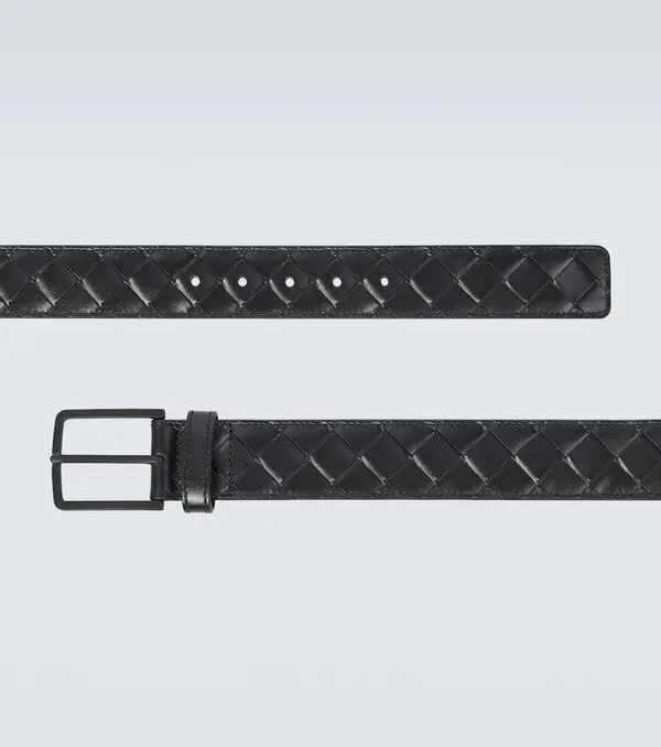 Bottega Veneta Intrecciato Leather Belt - Black