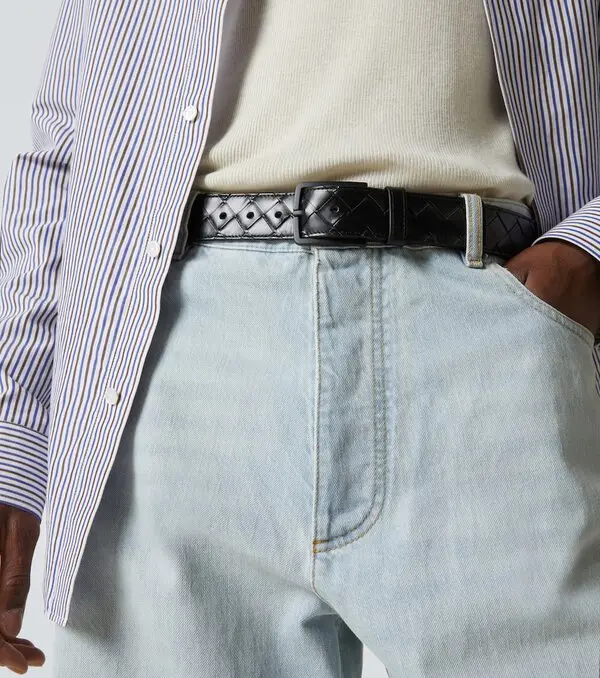 Bottega Veneta Intrecciato Leather Belt - Black