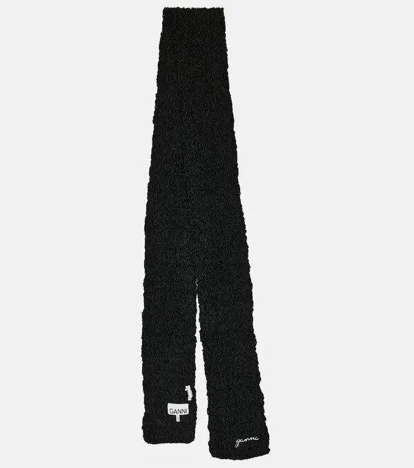 GANNI Embroidered Crochet Scarf - Black