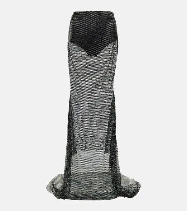 Giuseppe Di Morabito Crystal-embellished Mesh Maxi Skirt - Black