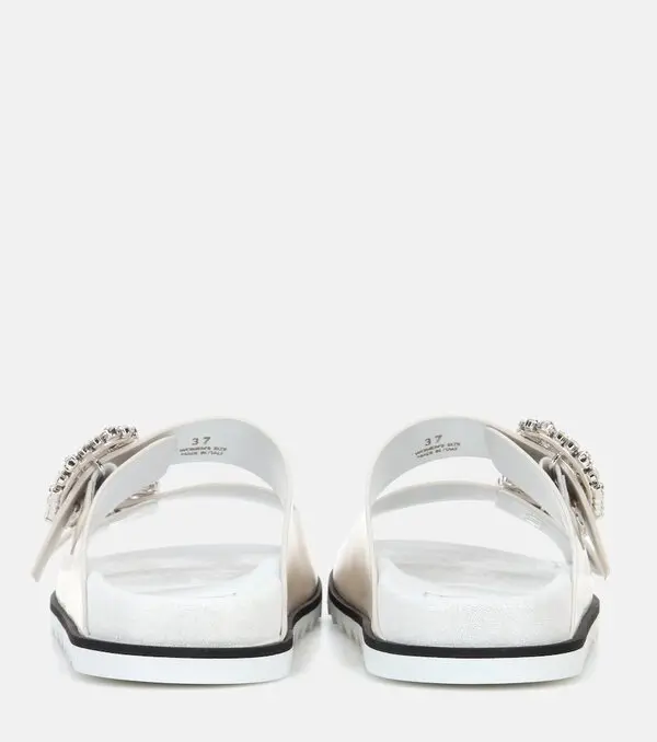 ROGER VIVIER Slidy Viv Leather Slip-on Sandals With Embellished Buckles - White