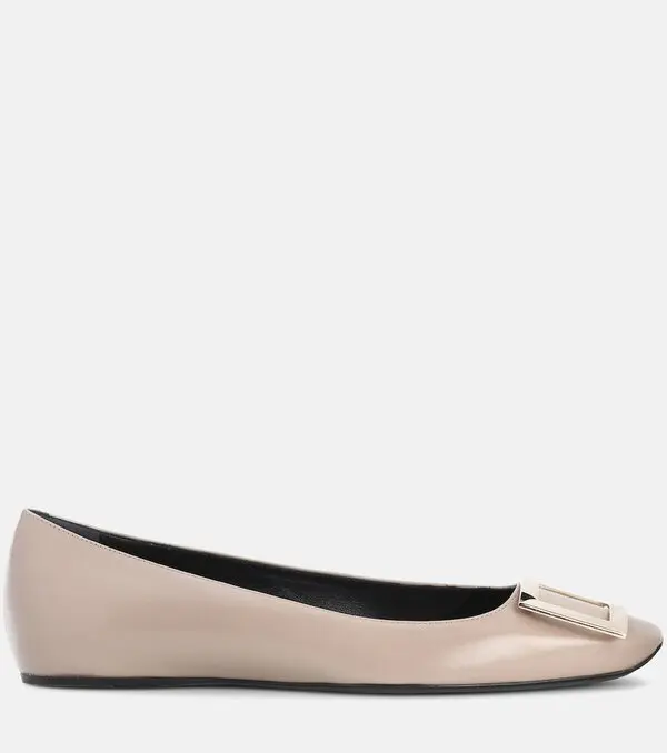 ROGER VIVIER Belle Vivier Leather Ballet Flats - Grey