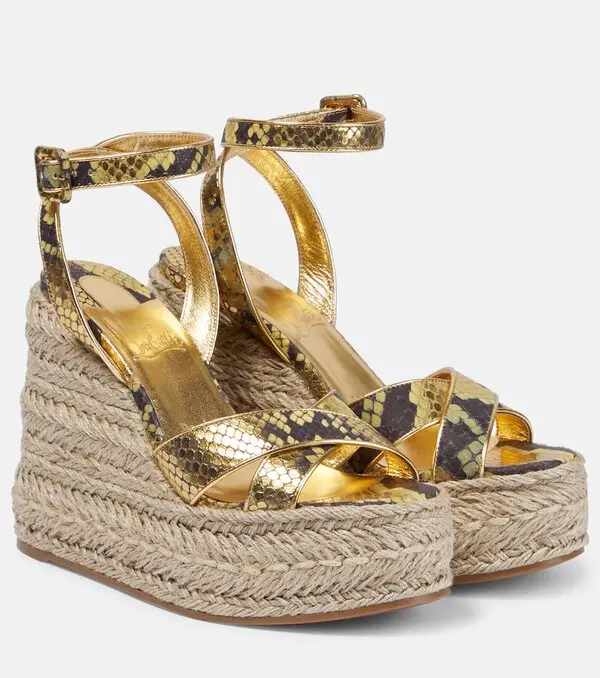 CHRISTIAN LOUBOUTIN Mariza Snake-print Leather Espadrille Wedges - Multicoloured