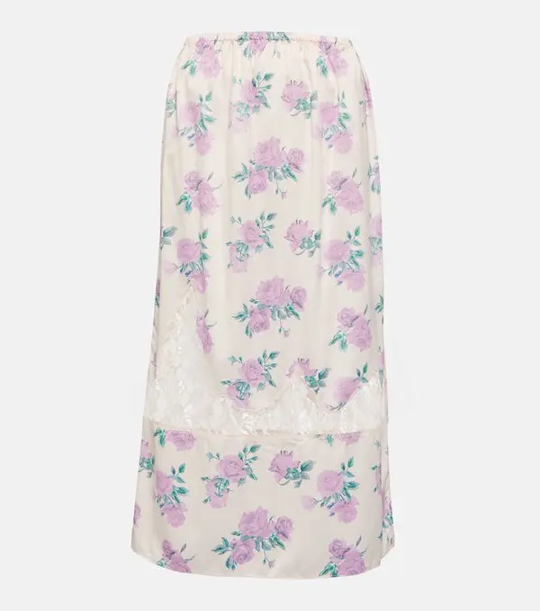 LoveShackFancy Fayette Floral Lace-trimmed Midi Skirt - Pink