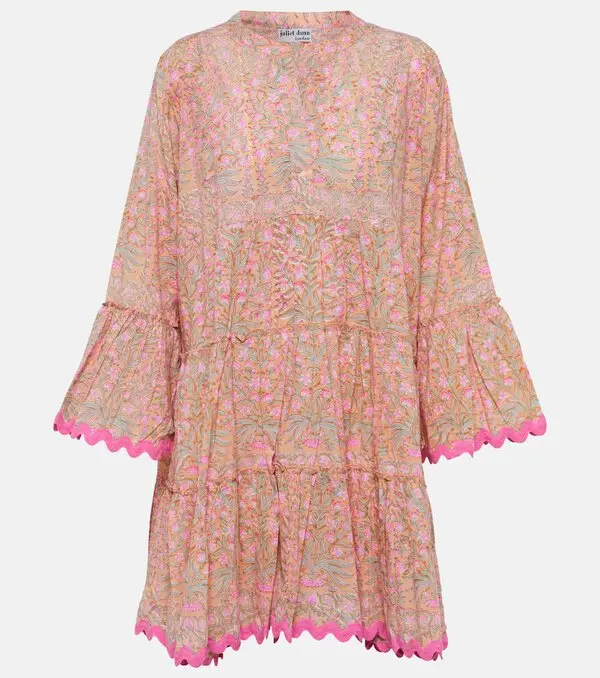 JULIET DUNN Floral Tiered Cotton Mini Dress - Multicoloured