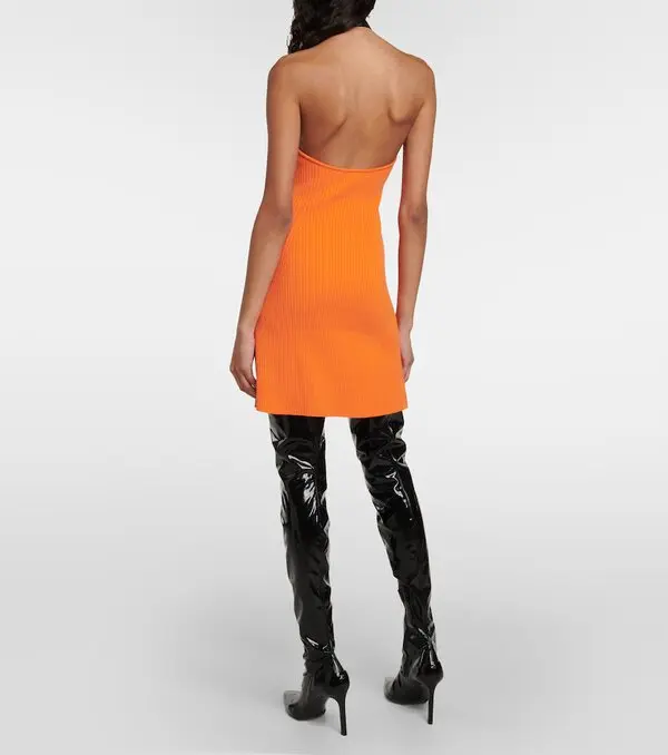 COURREGES Ribbed-knit Halterneck Mini Dress In Sunset