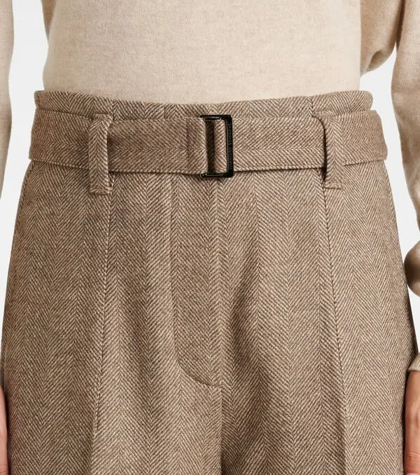 Brunello Cucinelli Herringbone Wool-blend Wide-leg Trousers