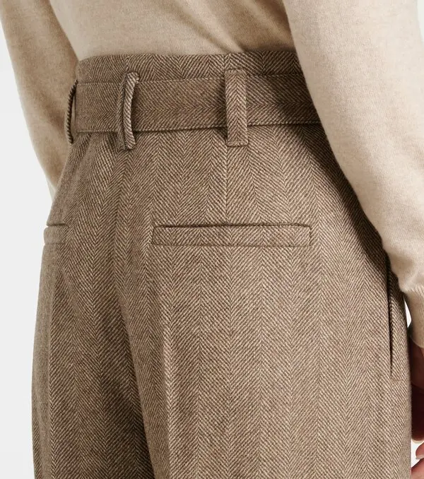 Brunello Cucinelli Herringbone Wool-blend Wide-leg Trousers