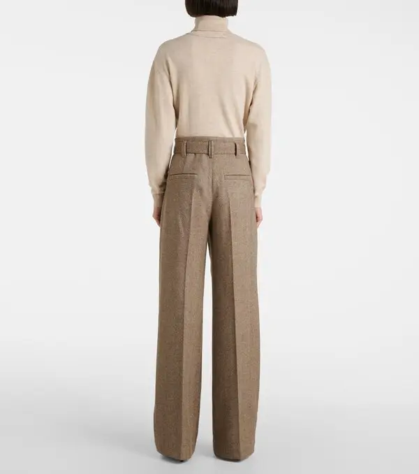 Brunello Cucinelli Herringbone Wool-blend Wide-leg Trousers