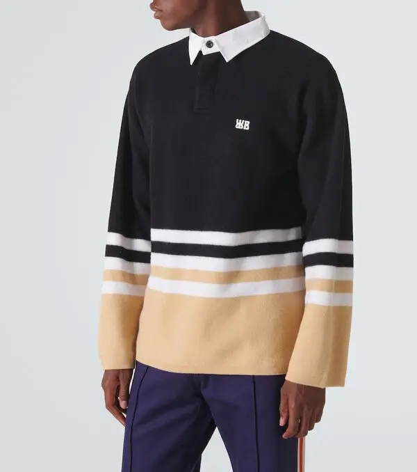 WALES BONNER Cypher Striped Wool Polo Sweater