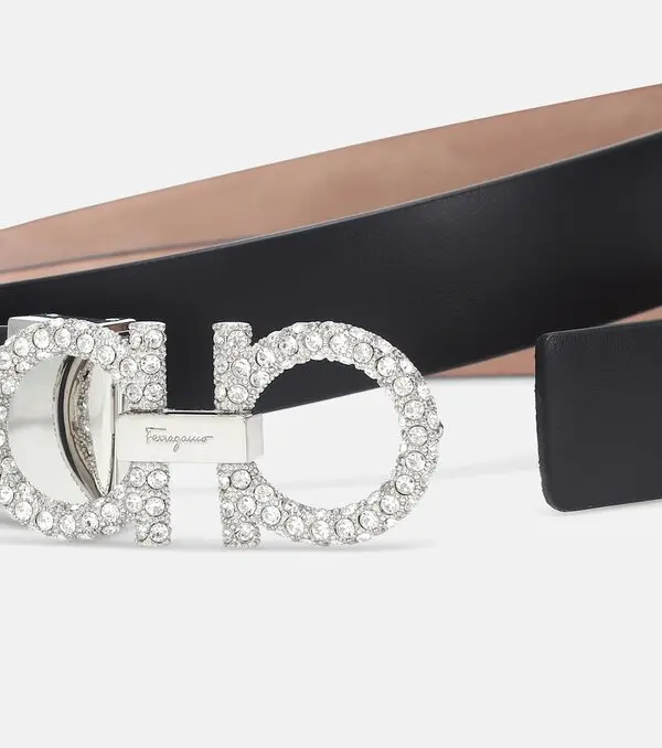 FERRAGAMO Gancini Embellished Leather Belt