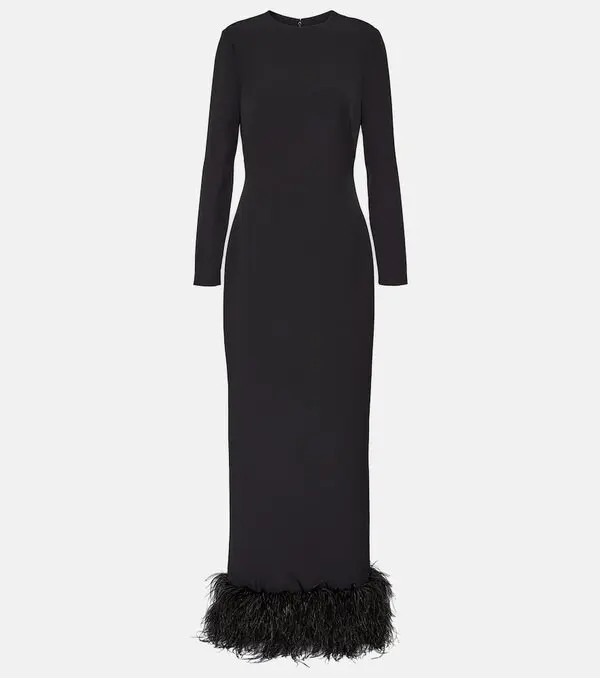 Safiyaa Feather-trimmed Crepe Gown - Black