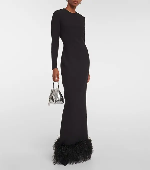 Safiyaa Feather-trimmed Crepe Gown