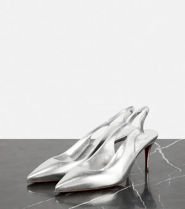 CHRISTIAN LOUBOUTIN Leather Slingback Pumps - Silver