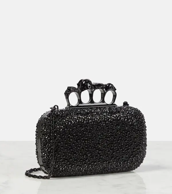 Alexander McQueen Knuckle Embellished Leather Clutch