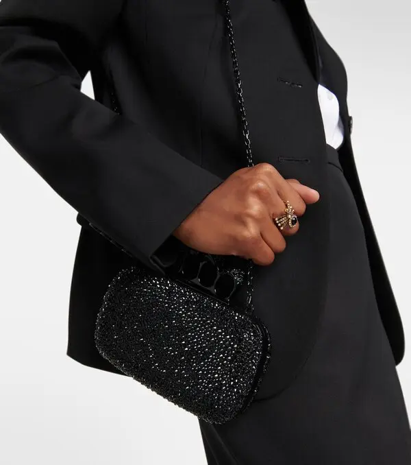 Alexander McQueen Knuckle Embellished Leather Clutch