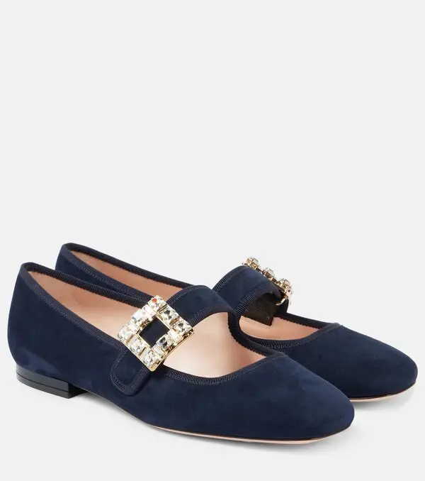 ROGER VIVIER Tres Vivier Suede Mary Jane Flats - Blue