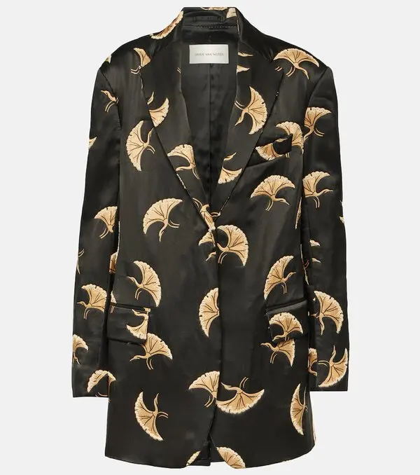 Dries Van Noten Printed Satin Blazer - Black