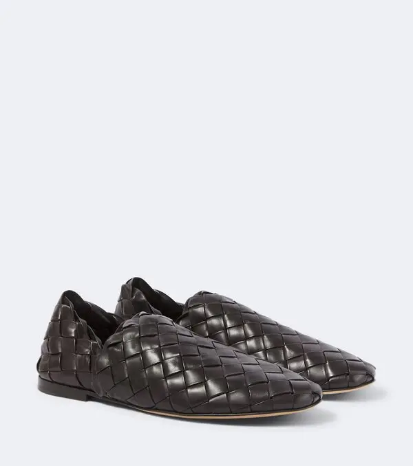 Bottega Veneta Intreccio Leather Slippers - Black