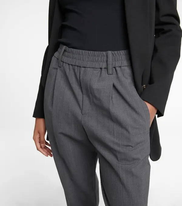 Brunello Cucinelli High-rise Tapered Wool-blend Trousers