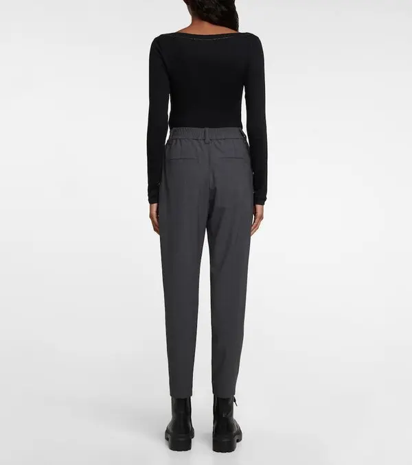 Brunello Cucinelli High-rise Tapered Wool-blend Trousers