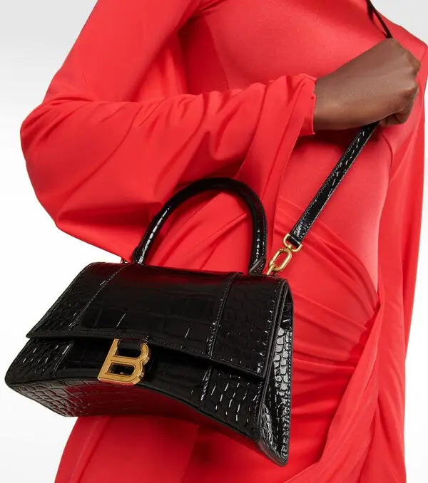 Balenciaga Hourglass Small Croc-effect Leather Crossbody Bag