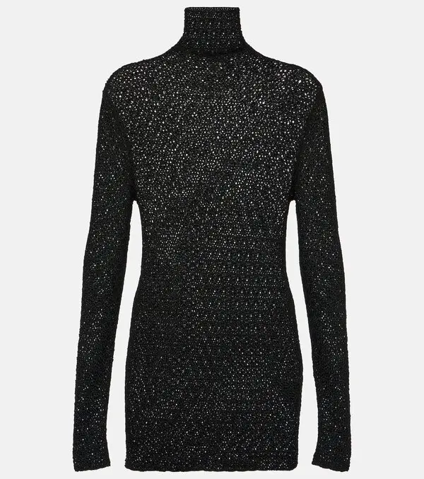 TOTEME Crochet Turtleneck Top - Black