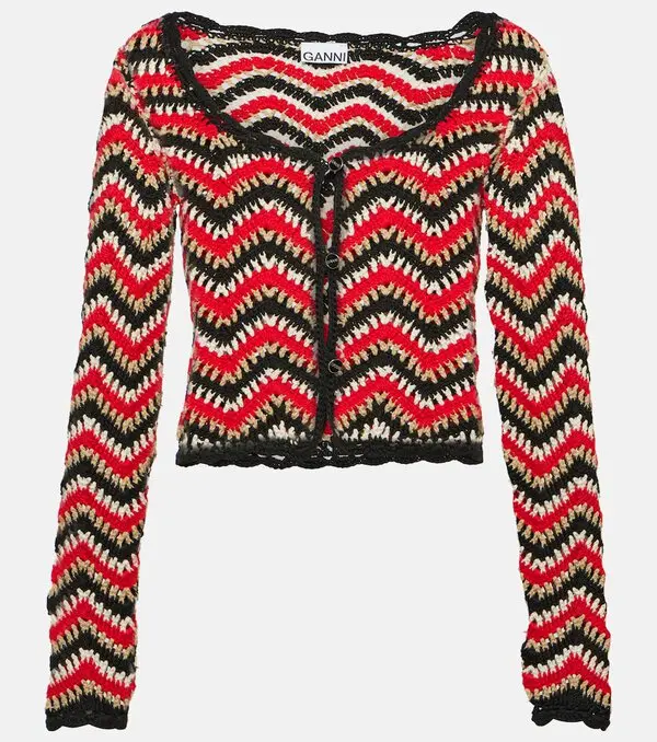 GANNI Crochet Cropped Cotton Cardigan - Multicoloured