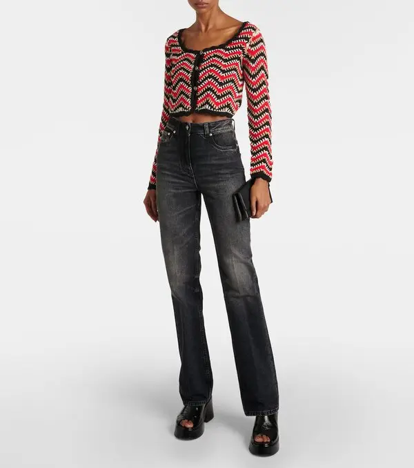 GANNI Crochet Cropped Cotton Cardigan
