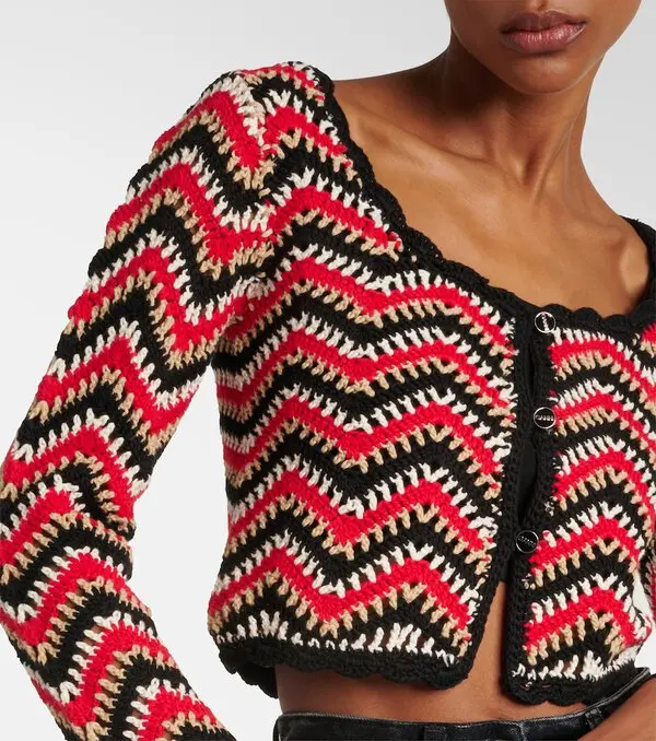 GANNI Crochet Cropped Cotton Cardigan