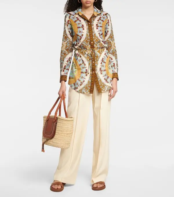 Tory Burch Printed Cotton Belted Shirt