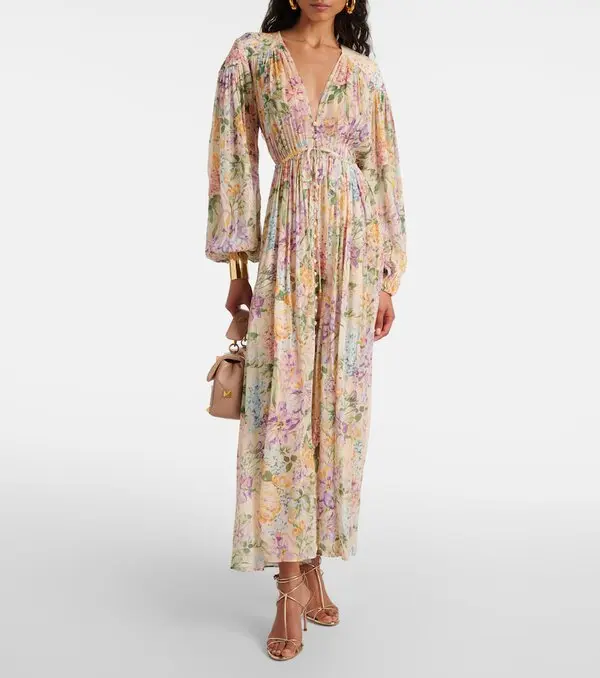 Zimmermann Halliday Gathered Floral Maxi Dress
