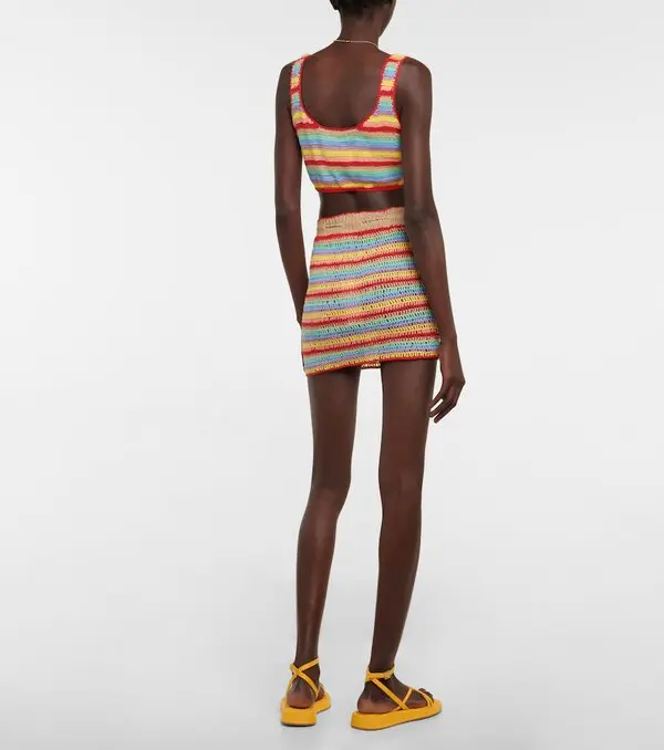 Anna Kosturova Striped Crocheted Cotton Crop Top