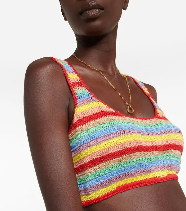 Anna Kosturova Striped Crocheted Cotton Crop Top