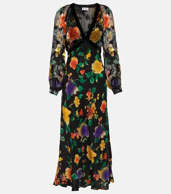 Rixo Floral Silk Midi Dress - Multicoloured