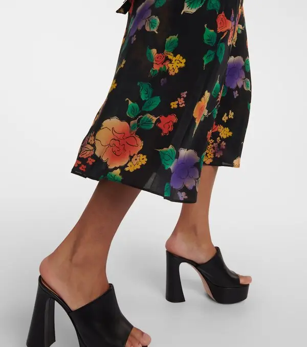 Rixo Ombre Bloom Black Floral Silk Midi Dress