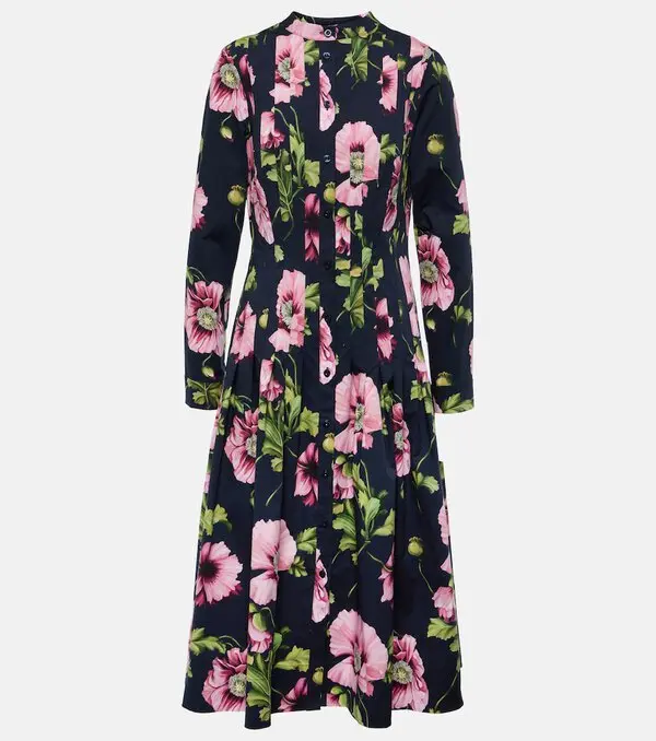 Oscar De La Renta Floral Cotton-blend Midi Dress - Multicoloured