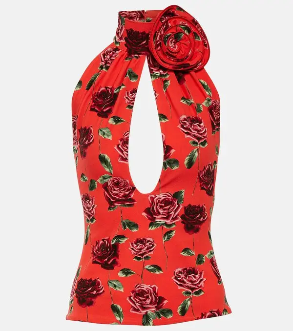 Magda Butrym Floral Appliqué Halterneck Top - Multicoloured