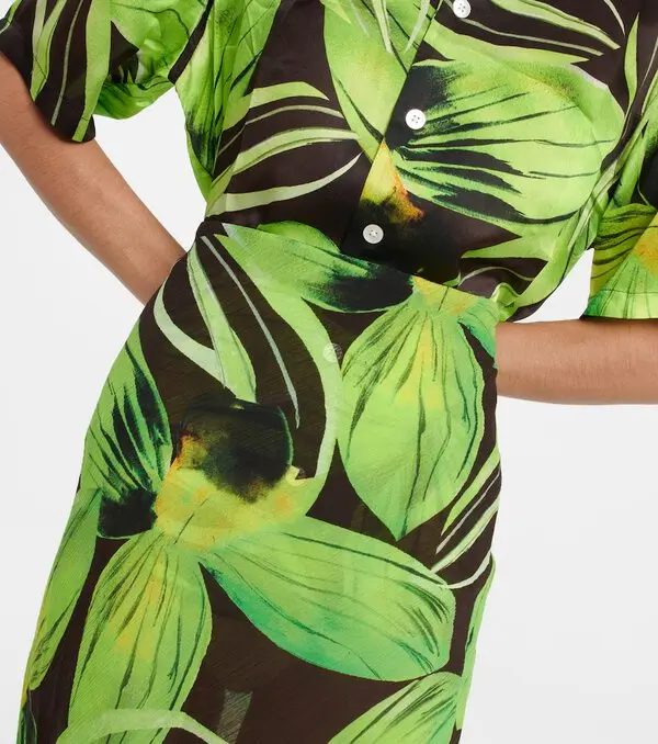 LOUISA BALLOU Printed Cotton And Silk Georgette Midi Skirt